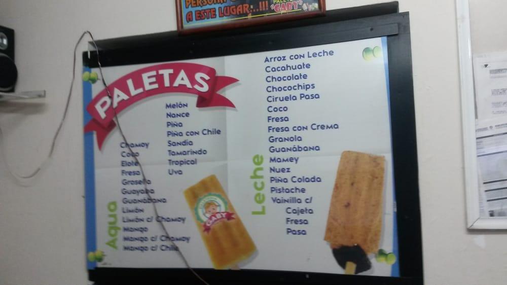 Menu at Paleteria Gaby desserts, Cancún