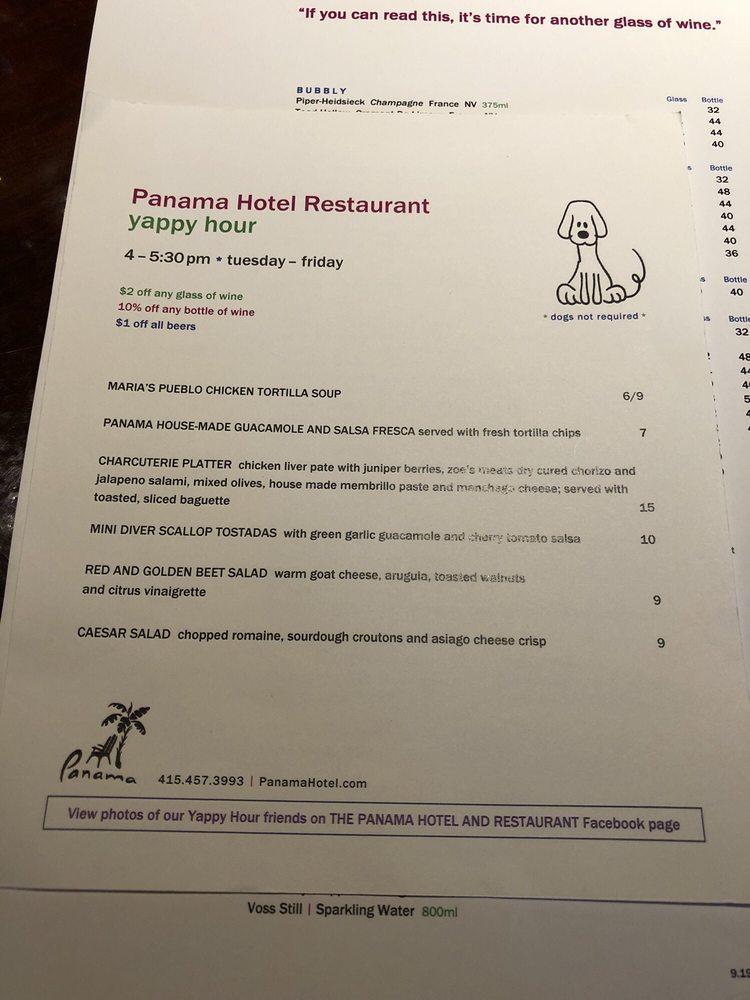 Menu at Panama Hotel restaurant, San Rafael