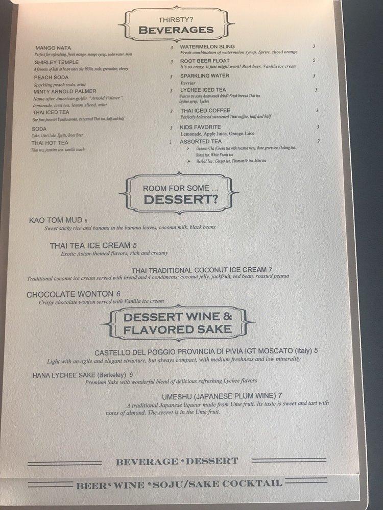 Menu at Rice Barn Thai Eatery and Wine Bar, Vacaville