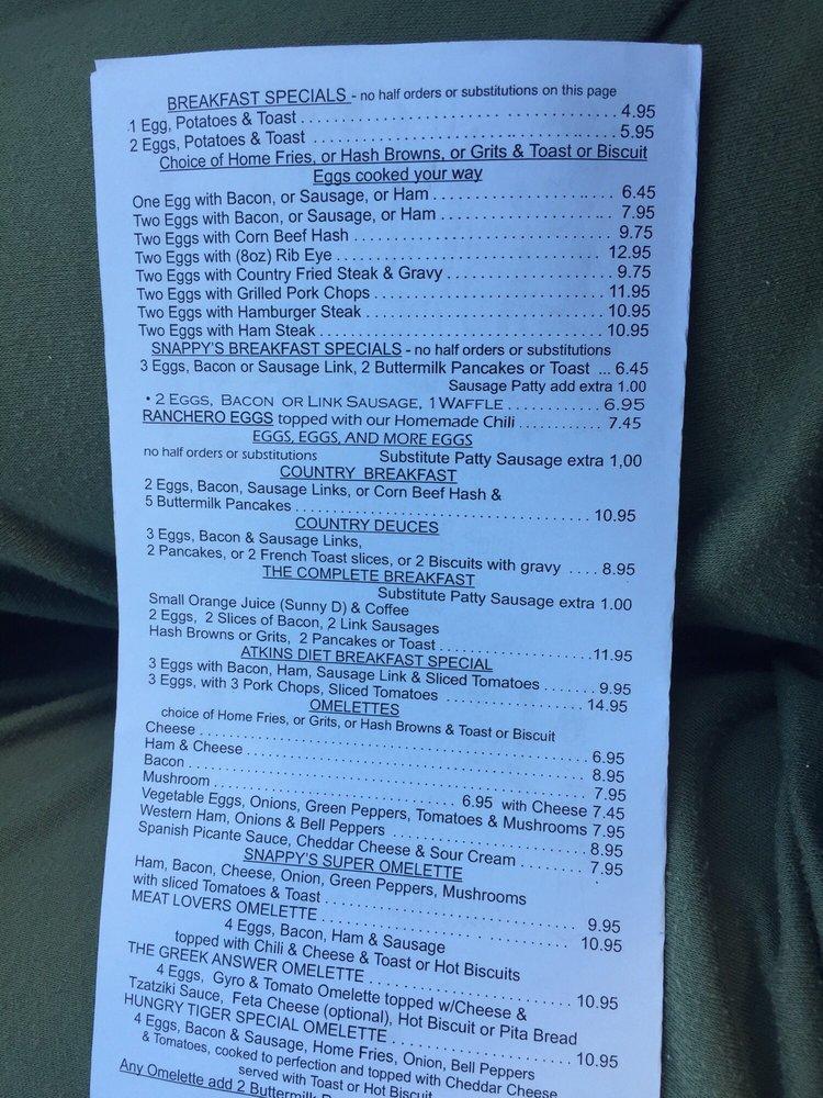 Menu at Snappy's Cafe & Grill, Katy