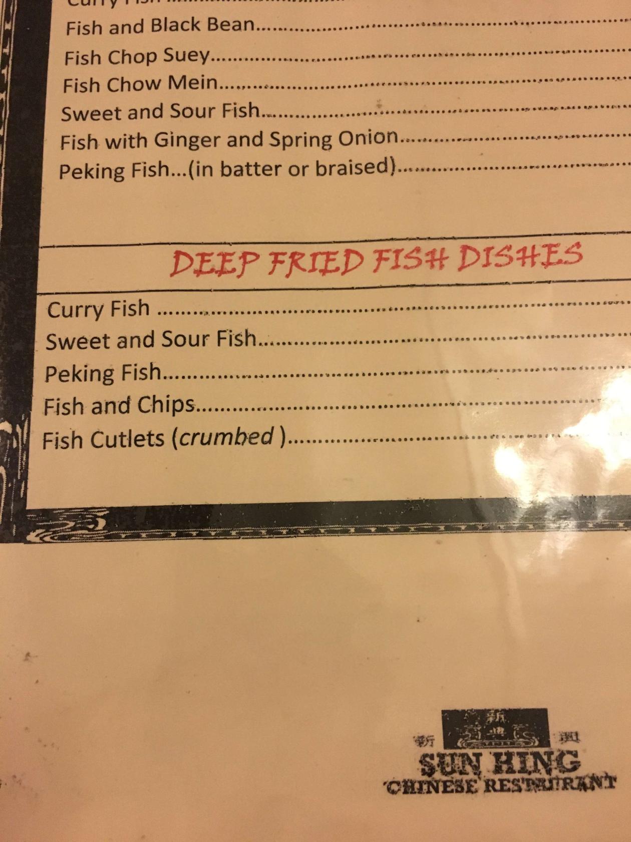 Menu at Sun Hing restaurant, Armadale