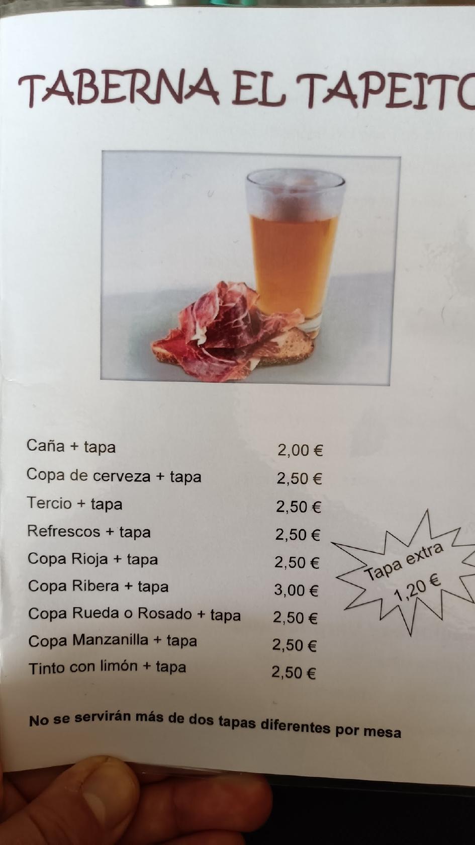 Menu at Taberna El Tapeito pub & bar, Torrox Costa