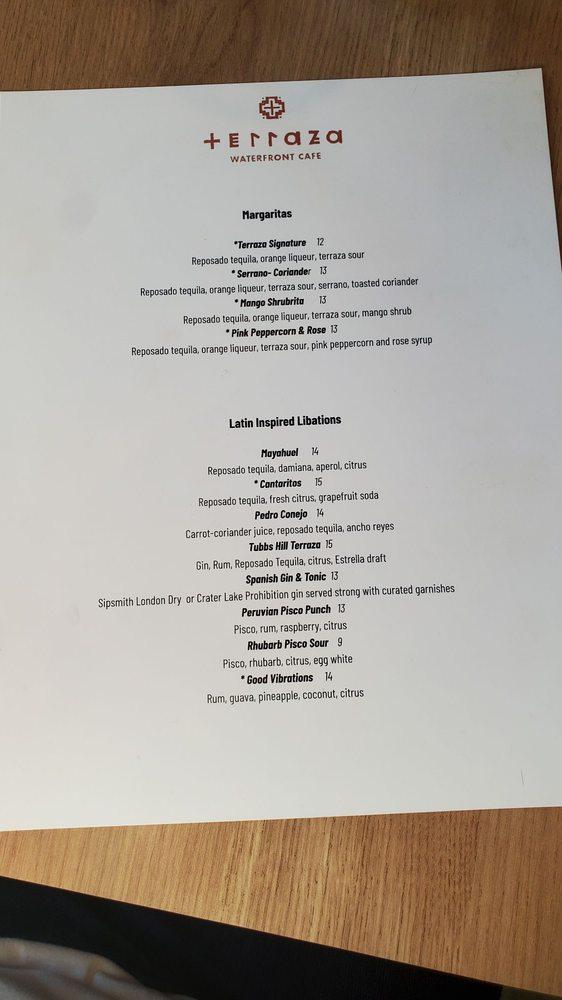 Menu at Terraza Waterfront Cafe, Coeur d'Alene