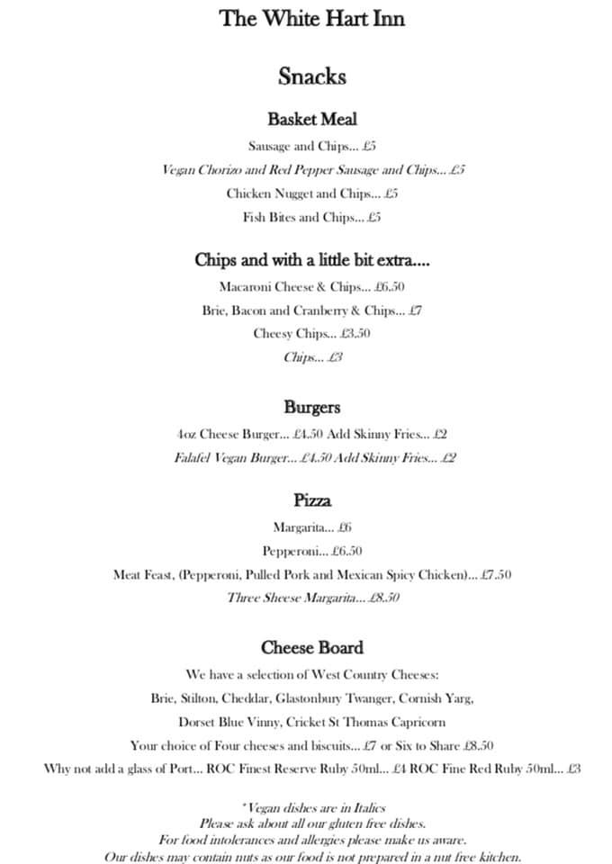 Menu at The White Hart Inn pub & bar, Crewkerne, 4 East St