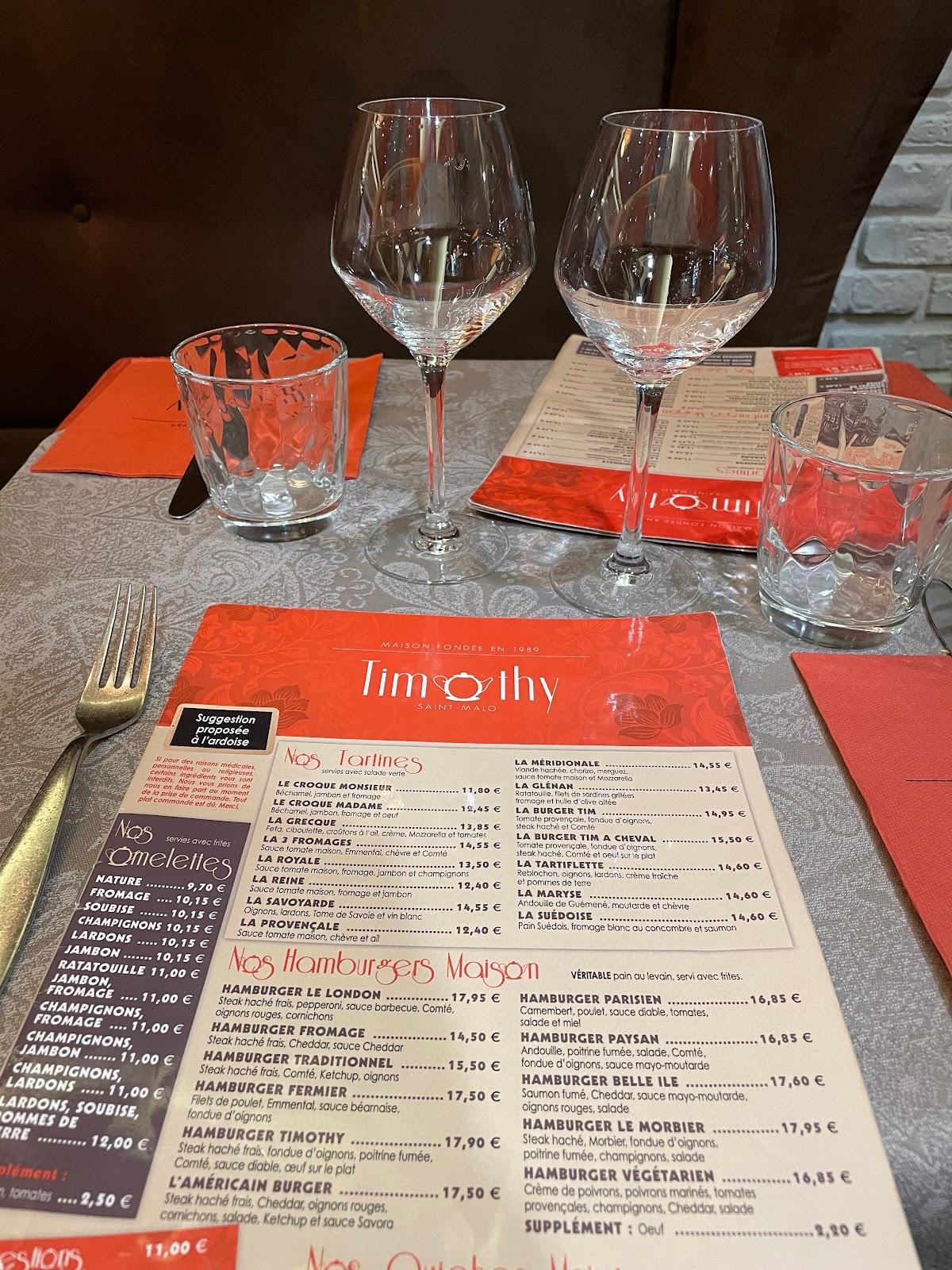 Menu at Timothy restaurant, St-Malo