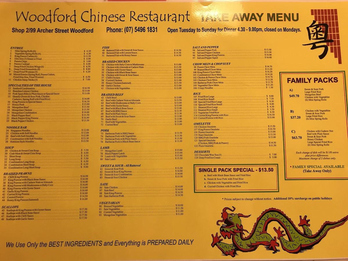 Menu at Woodford Chinese Takeaway fast food, Woodford