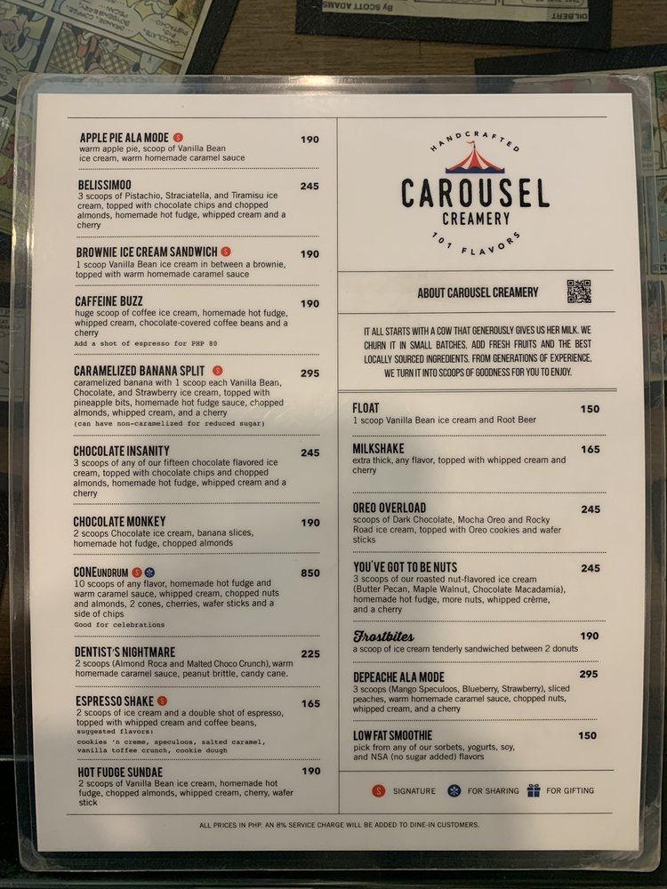 Menu at Carousel Creamery desserts, San Juan
