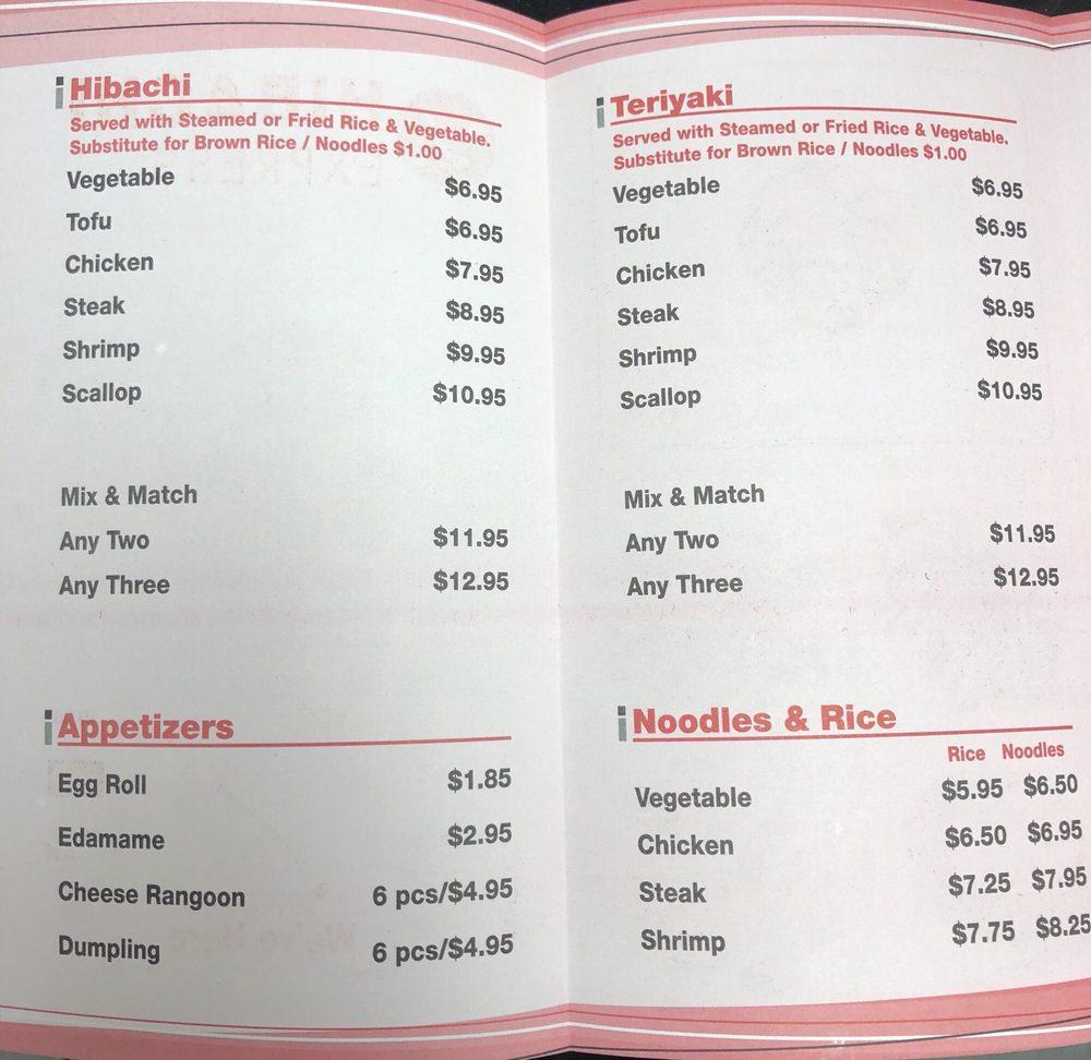 Menu at Hibachi Express restaurant, Salem, E State St