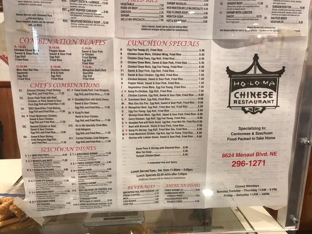 Menu at Ho Lo Ma restaurant, Albuquerque