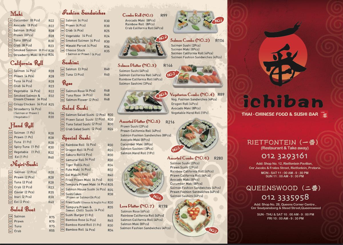 Menu at Ichiban Queenswood Thai, Chinese Food & Sushi Bar, Pretoria