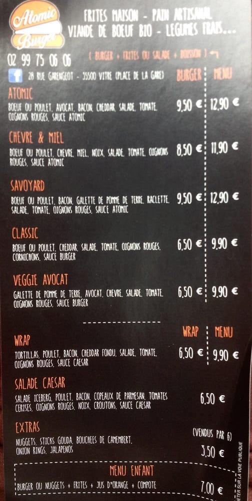 Menu at Atomic Burger restaurant, Vitré