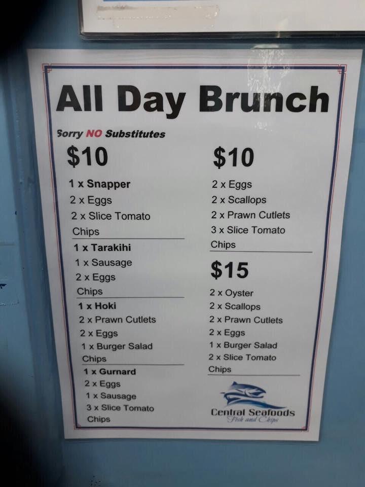 Menu at Central Seafoods Fish & Chips restaurant, Thames