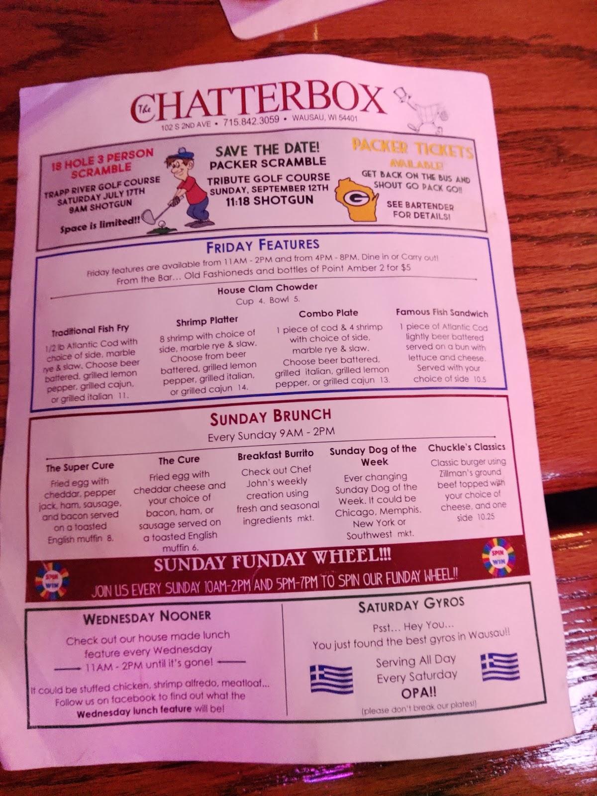 Menu at Chatterbox Bar, Wausau