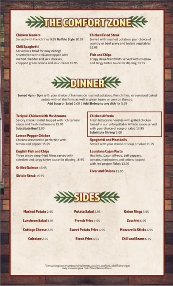 Menu at Crestline Cafe, Crestline, Lake Dr