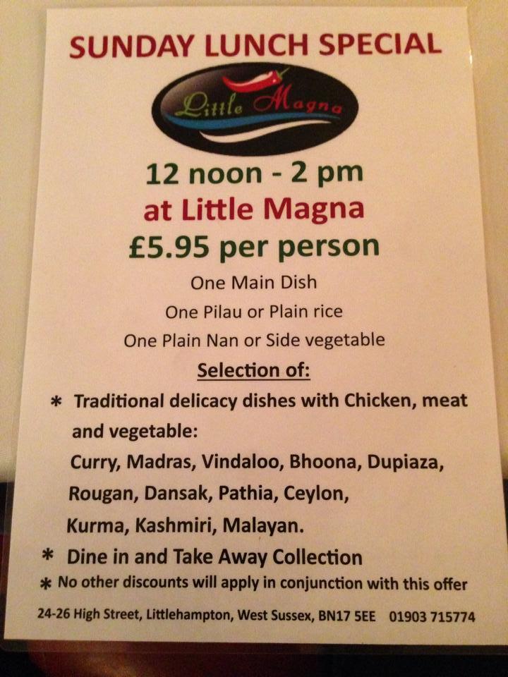 Menu at Little Magna restaurant, Littlehampton