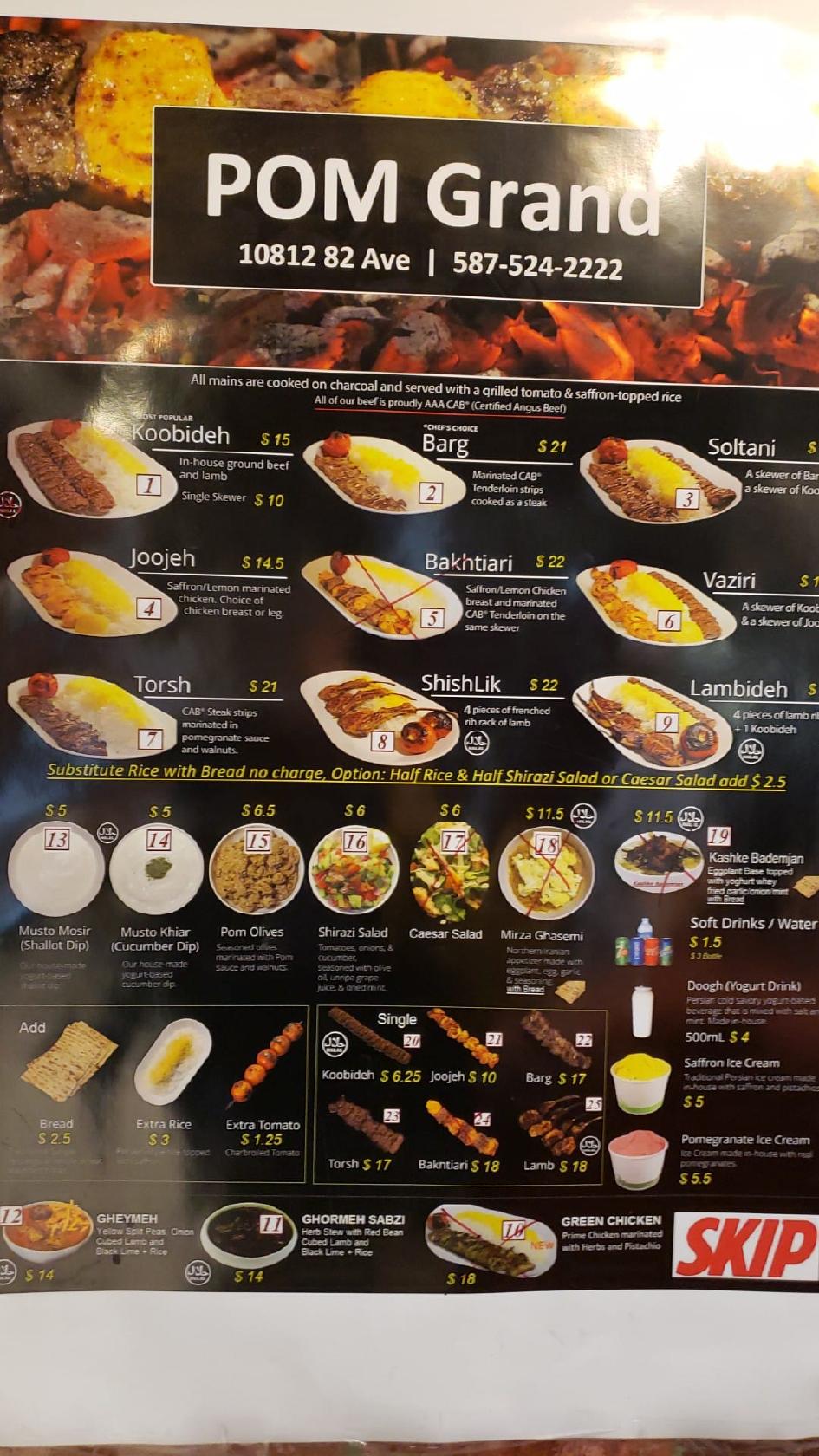 Carta del restaurante Pom Grand, Edmonton