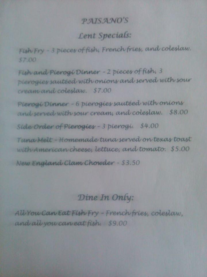 Menu at Paisano's Pizza pizzeria, Parma Heights