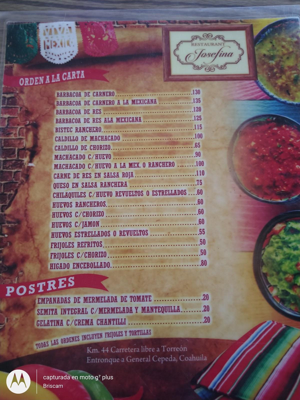 Menu at Restaurant Josefina, Mexico