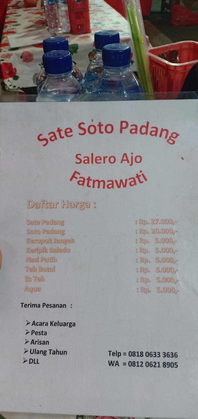 Menu at Sate Padang Saleroajo Fatmawati restaurant, South Jakarta, 3
