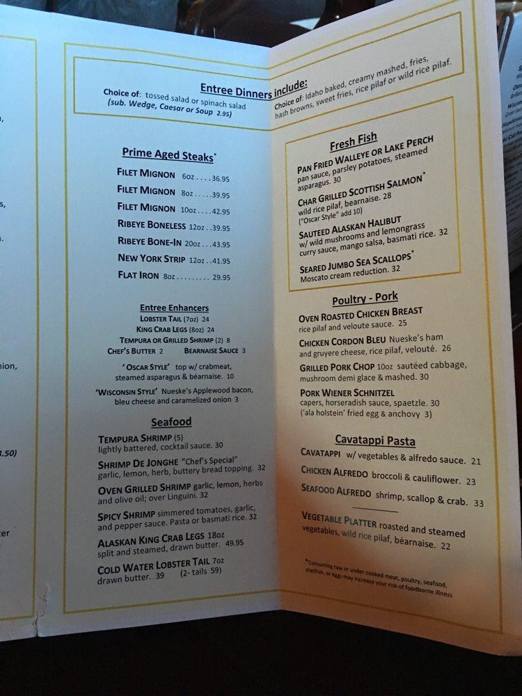 Menu at The Del-Bar, Lake Delton