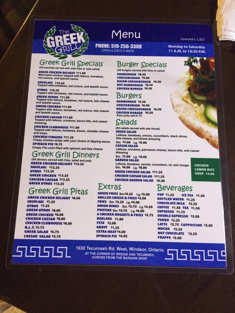 Menu at The Greek Grill restaurant, Windsor