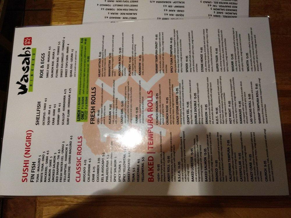 Carta del restaurante Wasabi Hinkaku, Wichita, 912 E Douglas Ave