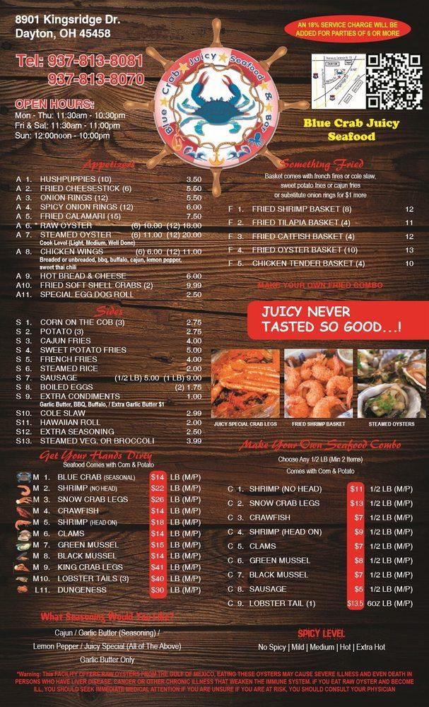 Menu at Blue Crab Juicy Seafood & Bar, Dayton