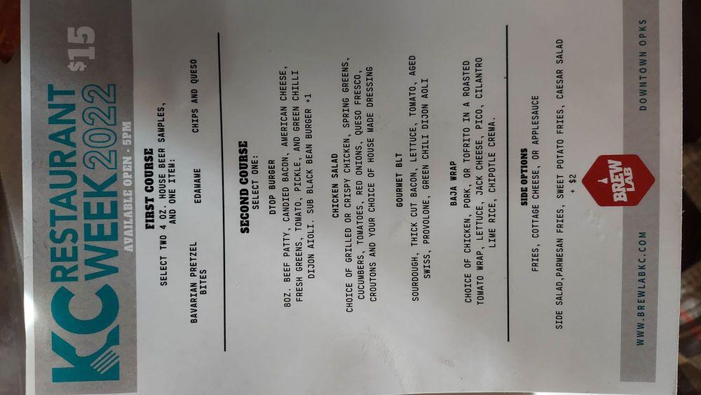 Menu at Brew Lab pub & bar, Overland Park