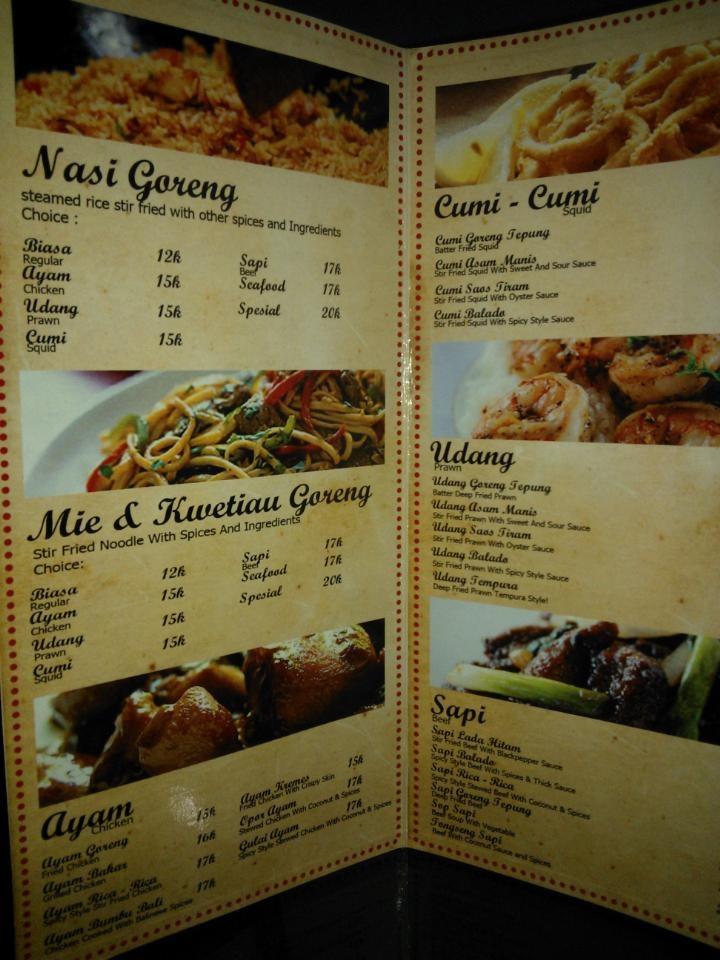Menu at CheckPoint cafe, Yogyakarta