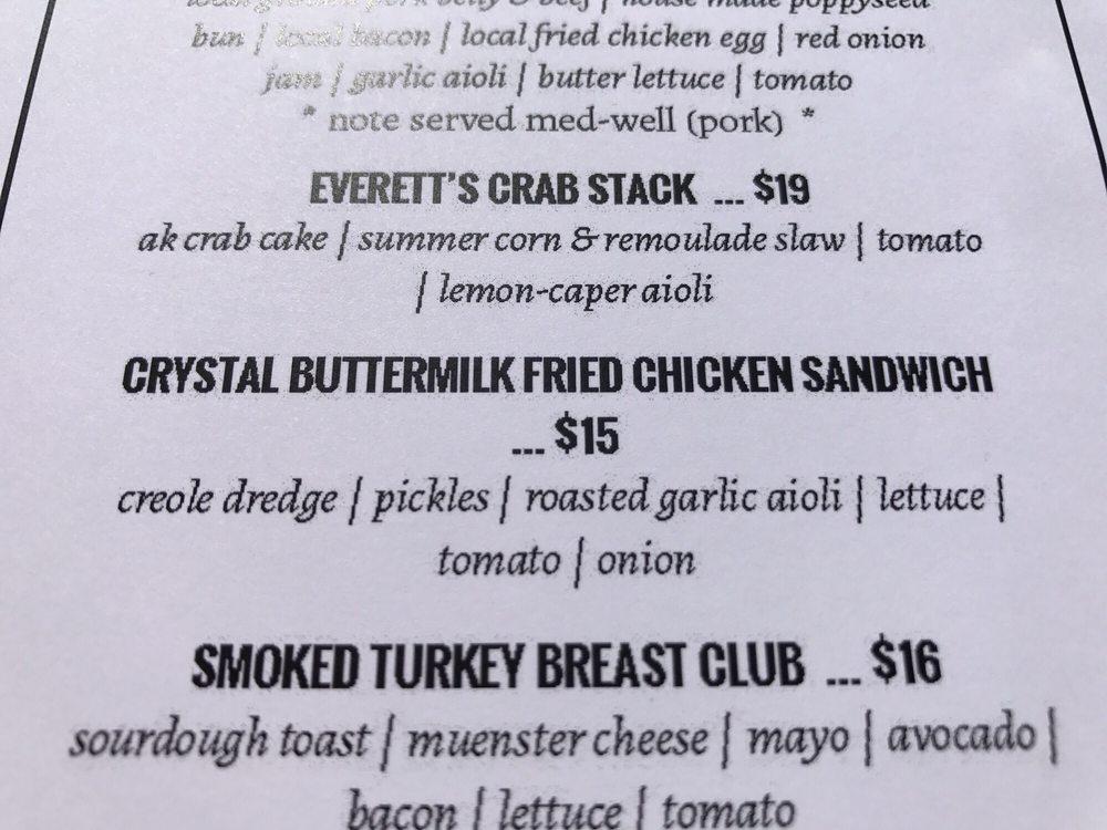 Menu at Everett's pub & bar, Wasilla