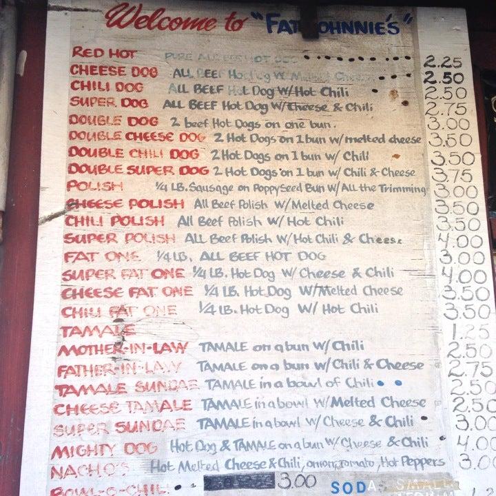 Menu at Fat Johnnie's Famous Red Hots restaurant, Chicago