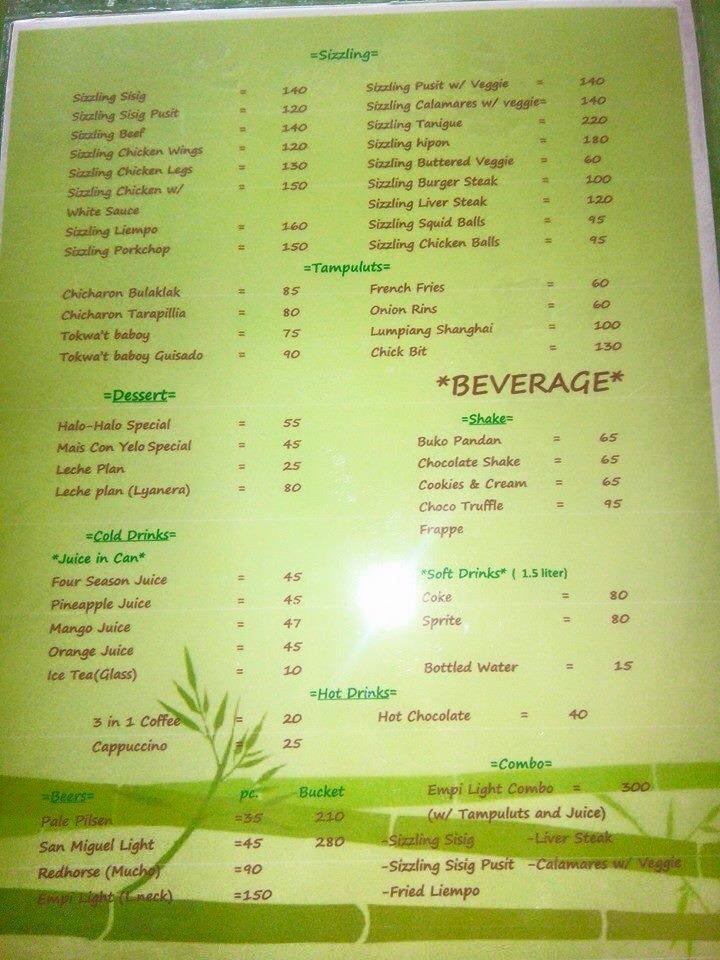 Menu at La FresKo Restaurant, Baras