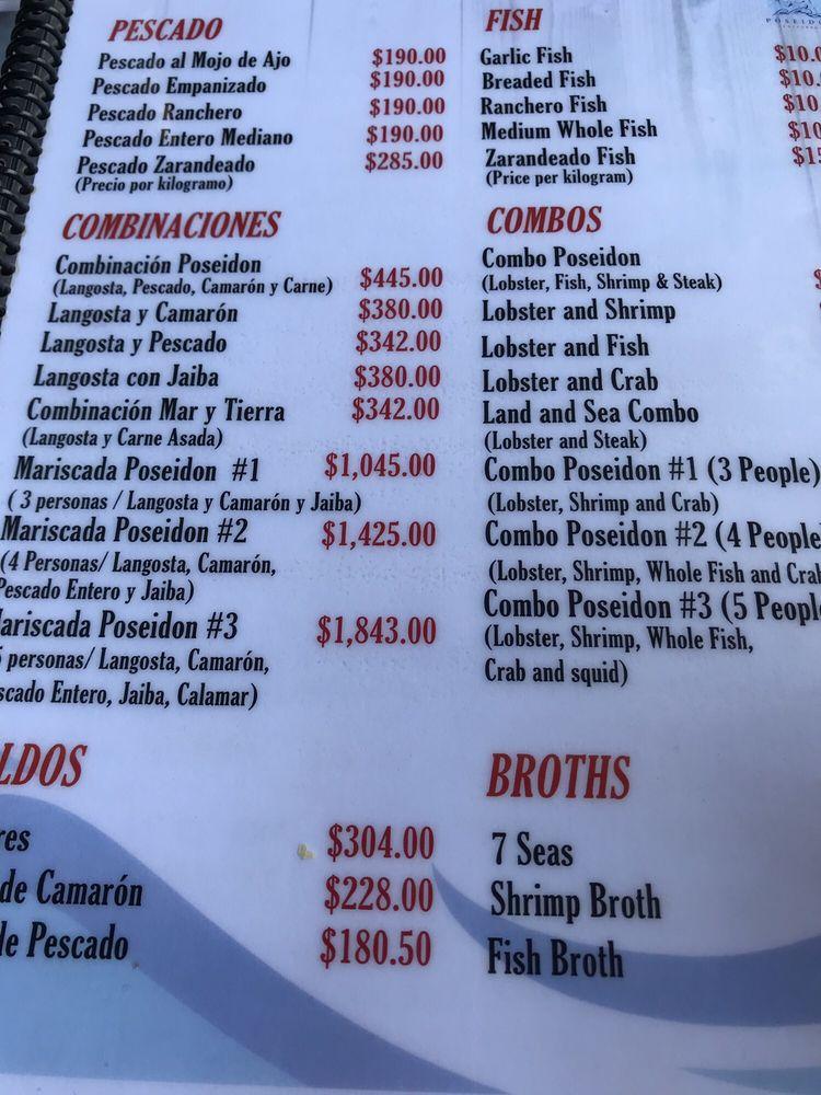 Carta de Poseidon Restaurante, Puerto Nuevo
