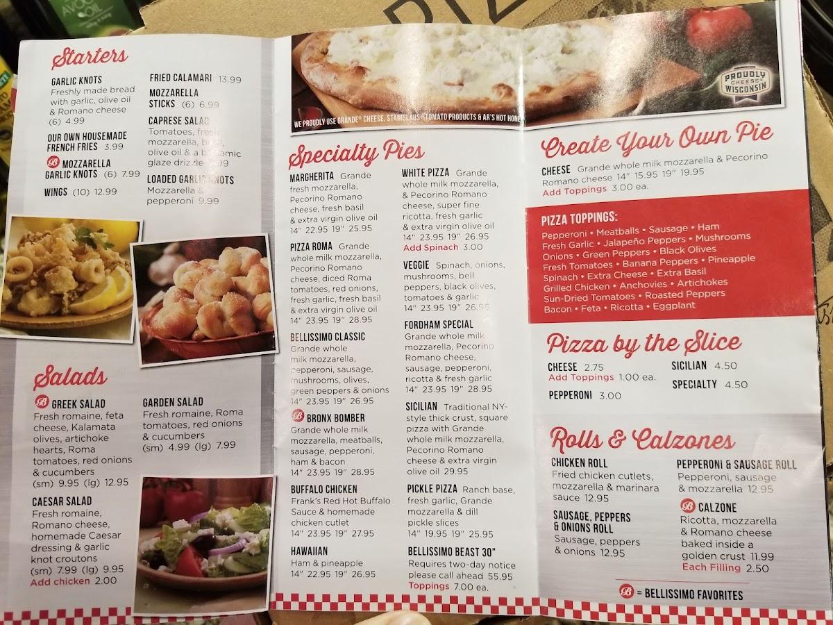 Carta de Bellisimo Pizza Cafe Inc, Williamsburg