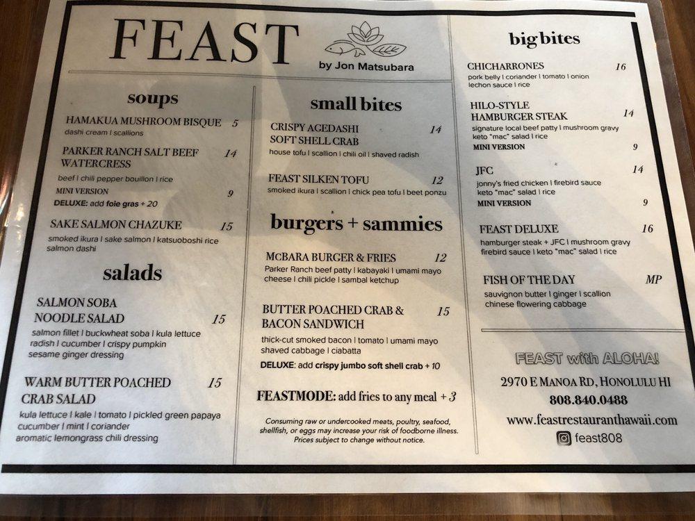 Menu at Feast by Jon Matsubara, Honolulu