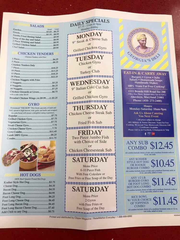 Menu at Georgia's Take Out cafe, Aberdeen