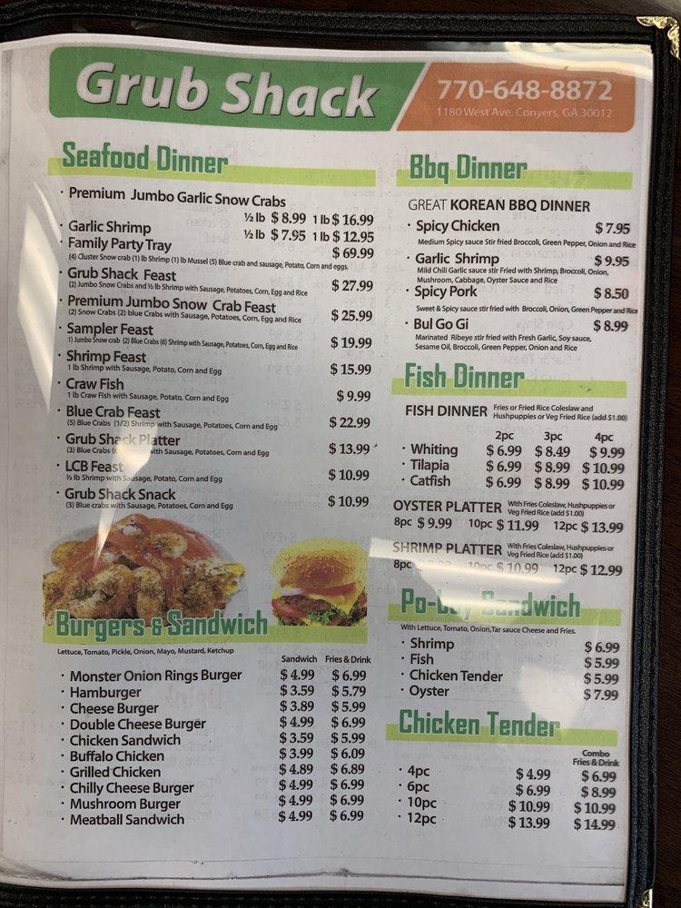Menu at Grub Shack restaurant, Conyers