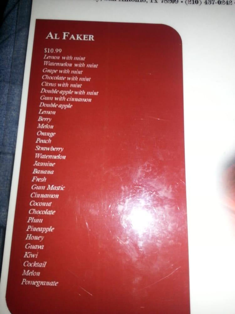 Menu at Habibi Cafe, San Antonio