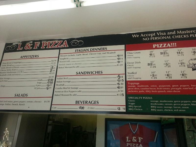 Menu at L & F Pizza pizzeria, Westmont, 21 S Cass Ave STE A