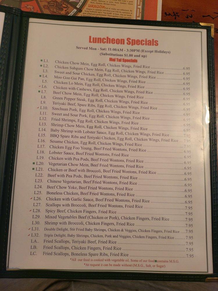 Menu at Mai Tai restaurant, Presque Isle