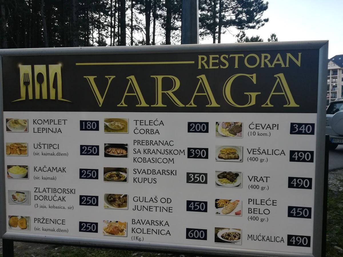 Menu at Restoran Varaga restaurant, Zlatibor