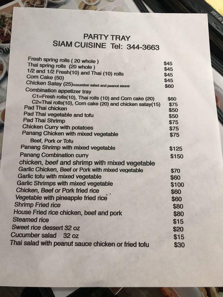 Menu at Siam Cuisine restaurant, Anchorage, W Dimond Blvd