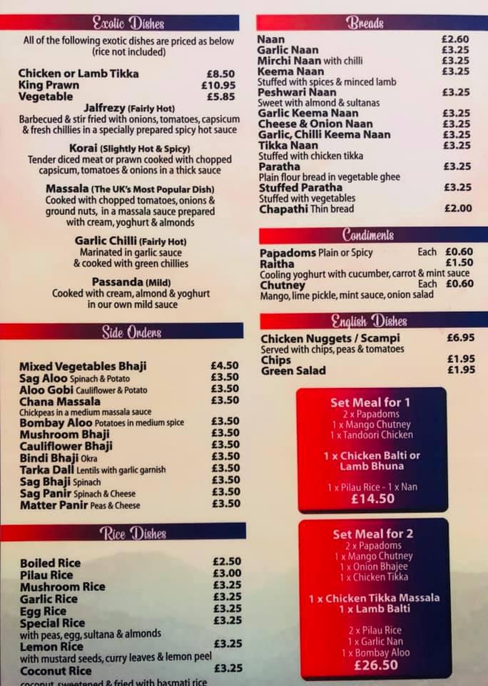 Menu at Taste of the Himalayas Launceston restaurant, Launceston