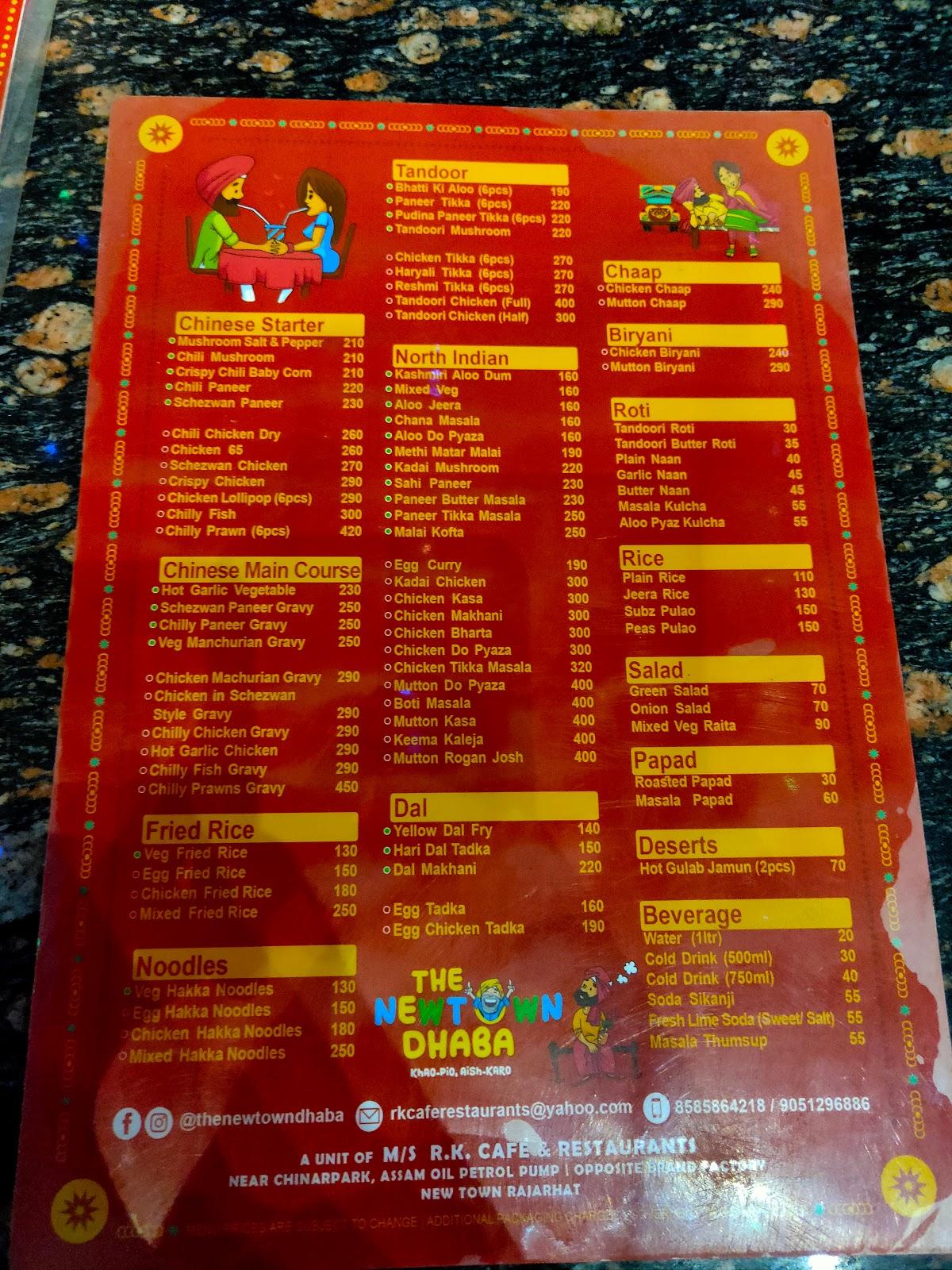 Menu at The Newtown Dhaba, Kolkata, Service Rd