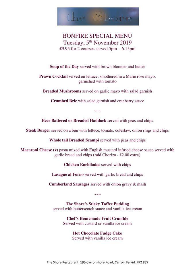 Menu at The Shore pub & bar, Falkirk