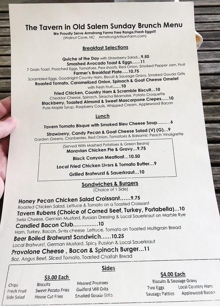 Menu at The Tavern In Old Salem pub & bar, Winston-Salem