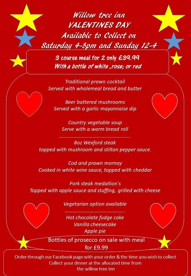 Menu at Willow Tree Inn restaurant, Nottingham