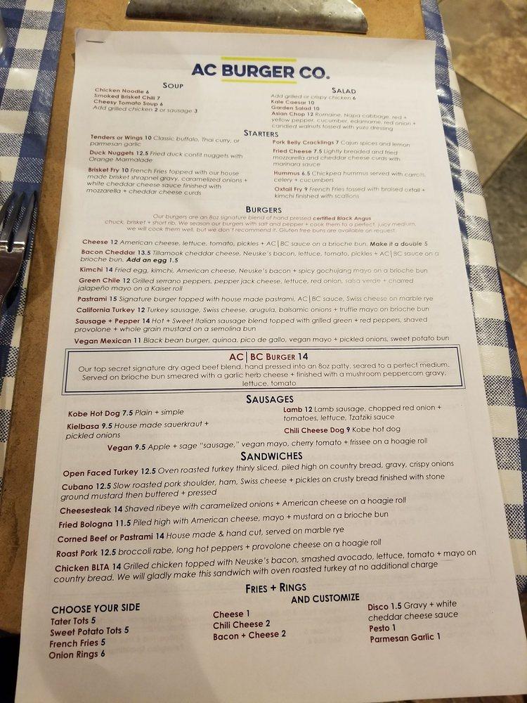 Carta del restaurante AC Burger Co., Atlantic City