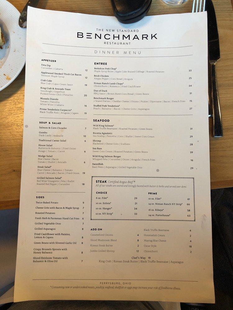 Menu at Benchmark Restaurant, Perrysburg