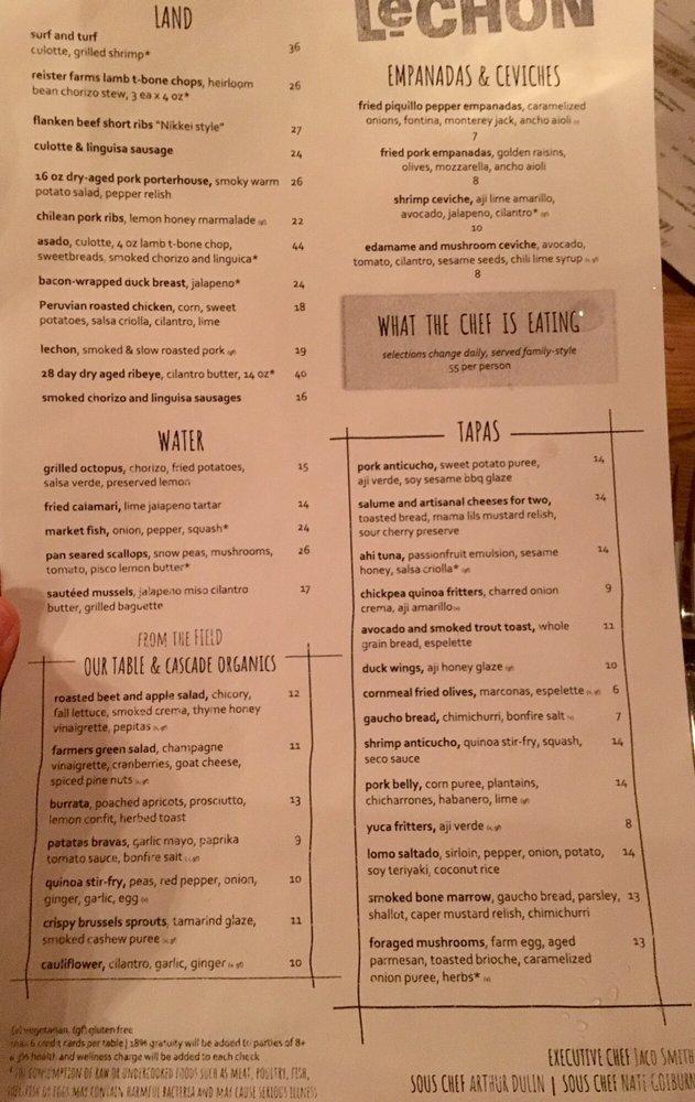 Menu at Lechon pub & bar, Portland